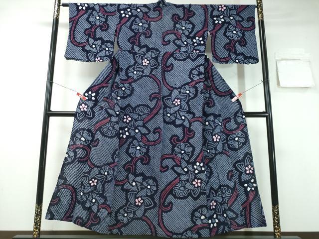 平和屋着物∴夏物　浴衣　有松鳴海絞り　花唐草文　綿　逸品　CABA0743ng