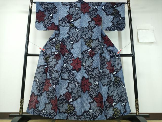 平和屋着物∴夏物　浴衣　有松鳴海絞り　舞葉文　綿　逸品　未使用　CABA0748ng