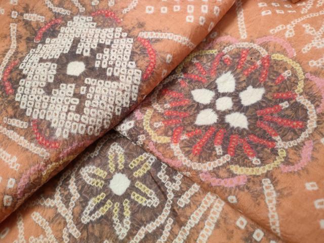 平和屋着物∴夏物　浴衣　有松鳴海絞り　菱舞花文　綿　逸品　CABA0752ng