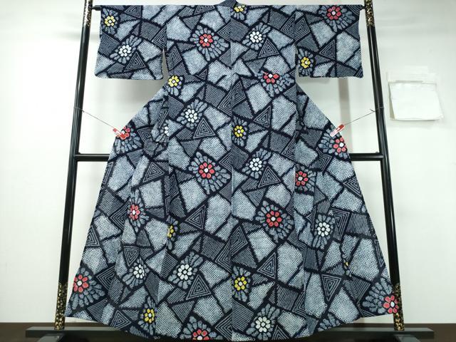 平和屋着物∴夏物　浴衣　有松鳴海絞り　切嵌花文　綿　逸品　CABA0761ng