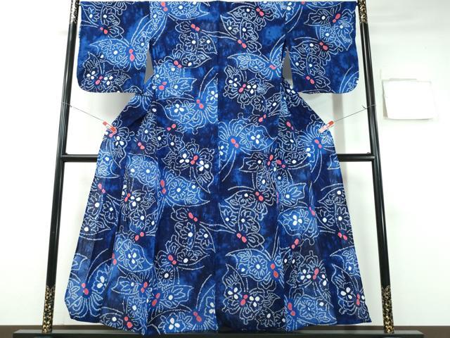 平和屋着物∴夏物　浴衣　有松鳴海絞り　舞蝶文　綿　逸品　CABA0762ng