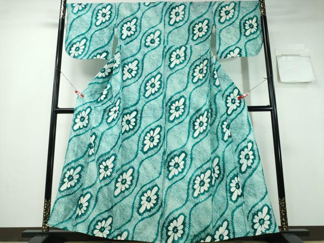 平和屋着物∴夏物　浴衣　有松鳴海絞り　立涌花菱文　綿　逸品　CABA0763ng