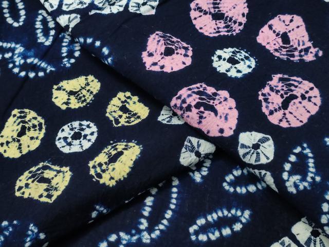 平和屋着物∴夏物　浴衣　有松鳴海絞り　舞葉花文　綿　逸品　CABA0765ng