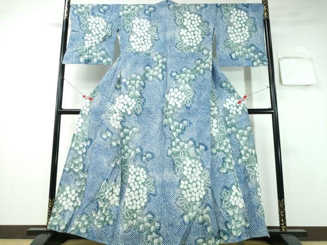 平和屋着物∴夏物　浴衣　有松鳴海絞り　紫陽花　綿　逸品　CABA0771ng