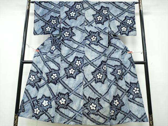 平和屋着物∴夏物　浴衣　有松鳴海絞り　舞花文　綿　逸品　CABA0773ng