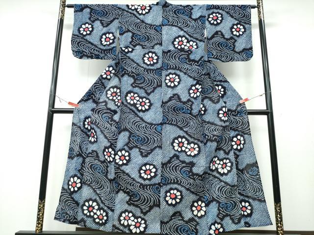 平和屋着物∴夏物　浴衣　有松鳴海絞り　立波舞花文　綿　逸品　CABA0776ng