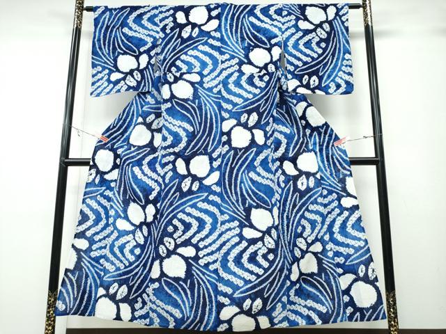 平和屋着物∴夏物　浴衣　有松鳴海絞り　杜若　綿　逸品　CABA0785ng