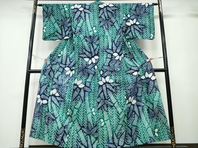 平和屋着物∴夏物　浴衣　有松鳴海絞り　笹竹文　綿　逸品　CABA0786ng