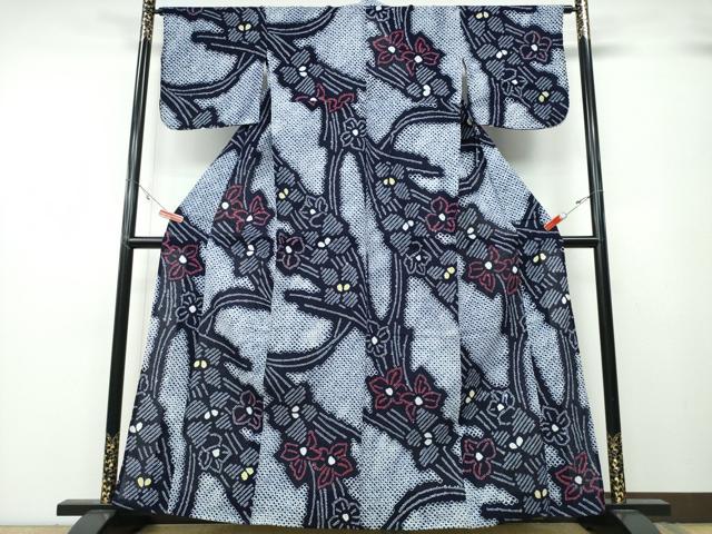 平和屋着物∴夏物　浴衣　有松鳴海絞り　草花文　綿　逸品　CABA0789ng