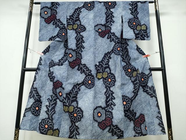 平和屋着物∴夏物　浴衣　有松鳴海絞り　枝菊文　綿　逸品　CABA0798ng