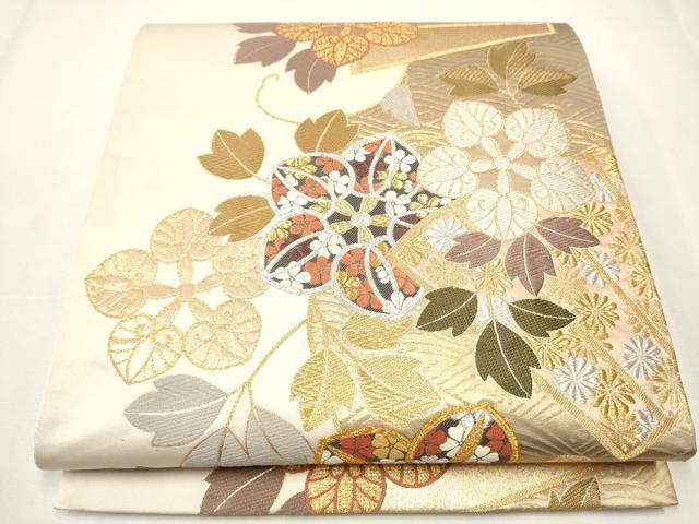 平和屋着物●全通柄袋帯　唐織　舞花文　金銀糸　正絹　逸品　CABA0807hy