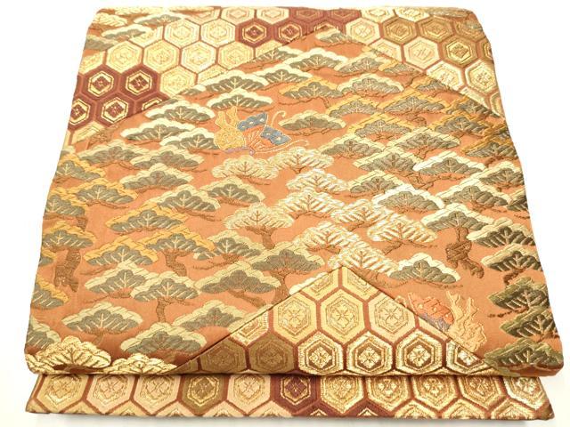 平和屋着物●六通柄袋帯　唐織　切嵌松舞蝶文　金糸　正絹　逸品　CABA0811hy