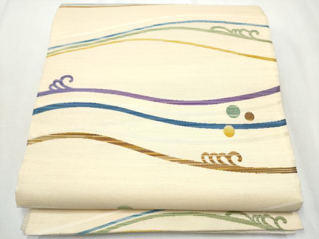 平和屋着物▽スリーシーズン　春夏秋　六通柄袋帯　立波丸文　正絹　逸品　未使用　CABA0820hy