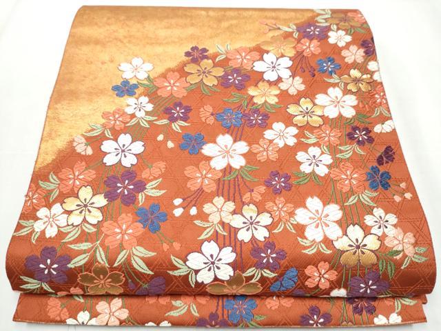 平和屋着物●六通柄袋帯　唐織　ボストン美術館　枝垂れ桜文　金糸　正絹　逸品　CABA0821hy