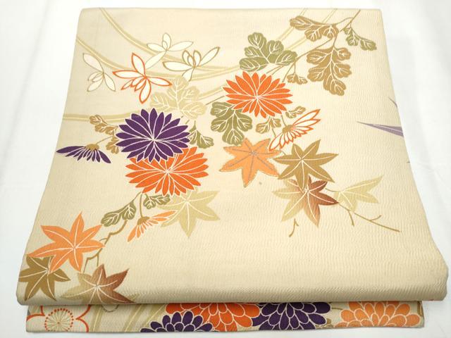 平和屋着物●アンティーク　大正ロマン　丸帯　駒刺繍　草花文　正絹　逸品　CABA0830hy