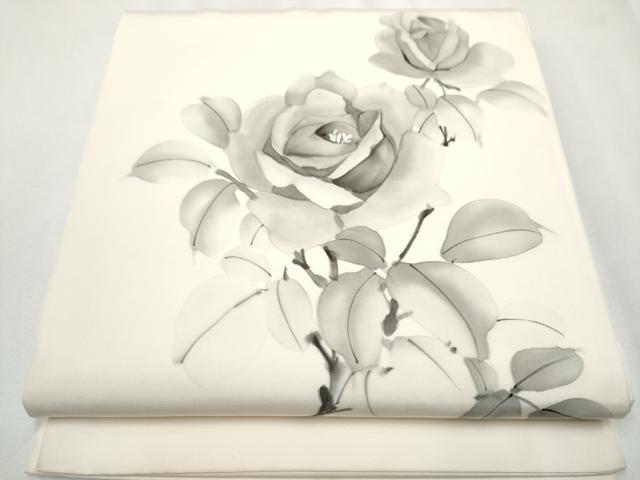 平和屋着物●塩瀬　九寸開き名古屋帯　作家物　手描き　枝花文　正絹　逸品　CABA0860hy