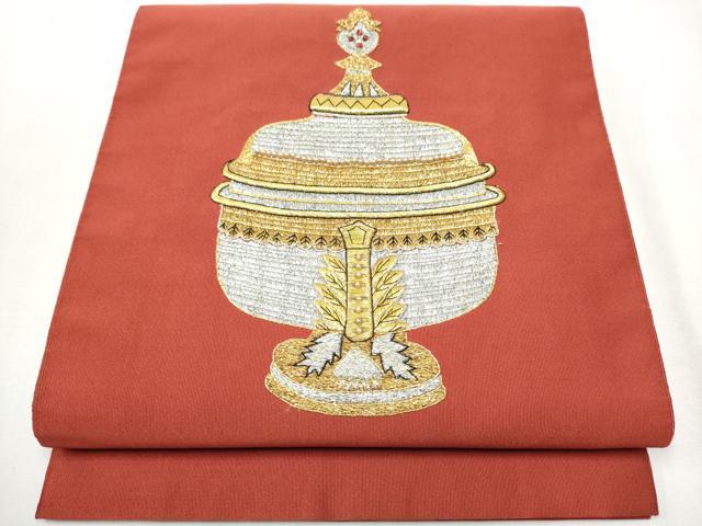 平和屋着物●爪掻き本綴れ　八寸名古屋帯　天然石　陶器文　正絹　逸品　CABA0894hy