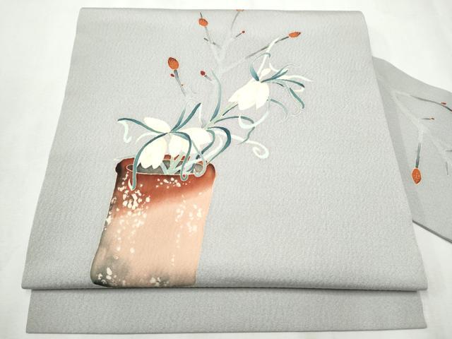 平和屋着物●九寸名古屋帯　作家物　陶器花文　正絹　逸品　CABA0898hy