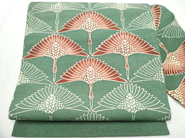 平和屋着物●九寸名古屋帯　型染め　飛鶴文　鬼しぼ縮緬　正絹　逸品　CABA0899hy