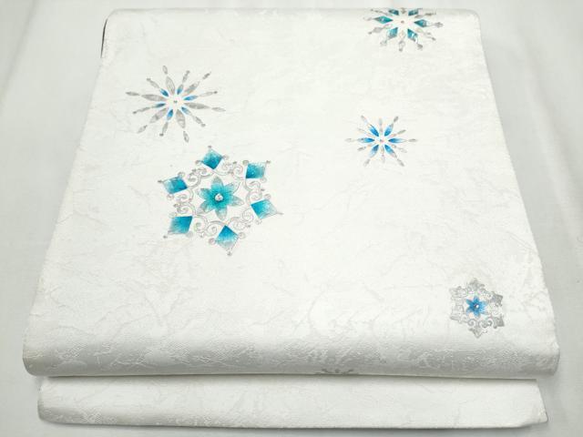 平和屋着物●両面　太鼓柄袋帯　作家物　ラインストーン　雪花文　銀彩　正絹　逸品　CABA0927hy