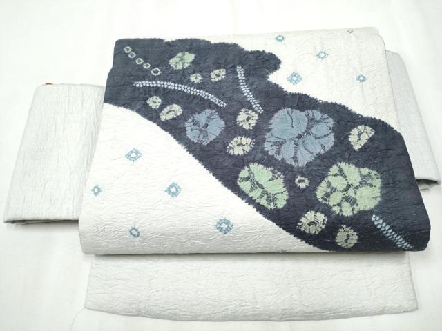 平和屋着物●つけ帯　絞り　舞花文　銀通し地　正絹　逸品　CABA0957hy