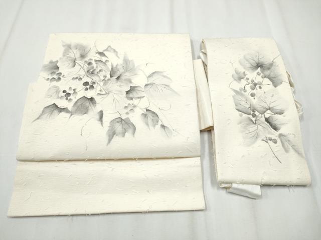 平和屋着物●つけ帯　作家物　手描き　葡萄蔦の葉文　正絹　逸品　CABA0964hy