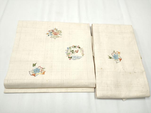 平和屋着物●つけ帯　生紬　草花丸文　金銀糸　正絹　逸品　CABA0967hy