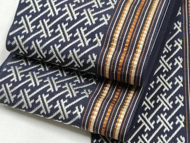 平和屋着物●男性　本場筑前博多織　角帯　献上　間道　正絹　逸品　CABA0988hy