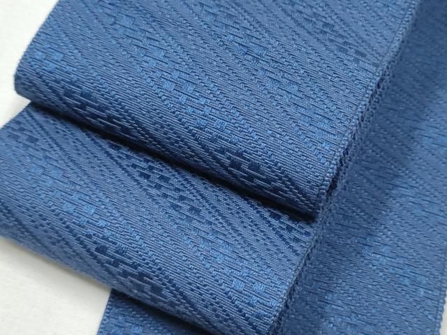 平和屋着物●男性　本場筑前博多織　角帯　斜線文　紗綾形文様　青藍色　正絹　逸品　CABA1016hy