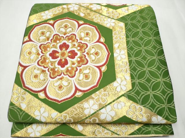 平和屋着物●六通柄袋帯　唐織　亀甲花文　金糸　CABA1025hy