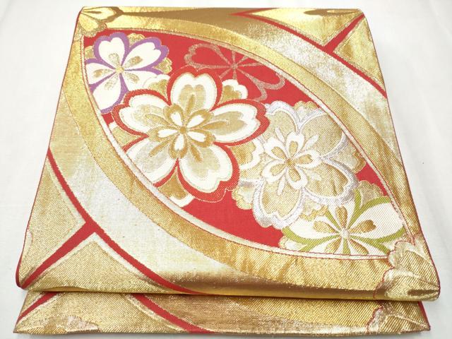 平和屋着物●六通柄袋帯　舞桜文　金銀糸　正絹　逸品　CABA1026hy