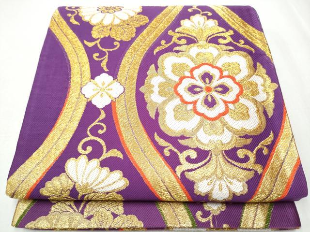 平和屋着物●両面　六通柄袋帯　立涌花文　金糸　CABA1027hy