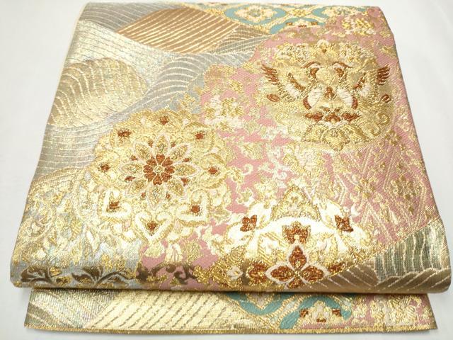 平和屋着物●六通柄袋帯　正倉院鳳華文　金糸　正絹　逸品　CABA1038hy