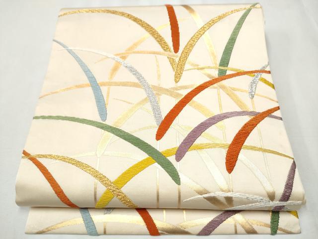 平和屋着物●九寸開き名古屋帯　唐織　笹　金銀糸　正絹　逸品　CABA1051hy