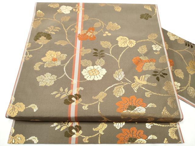 平和屋着物●九寸名古屋帯　唐織　花鳥唐草文　金糸　正絹　逸品　CABA1058hy