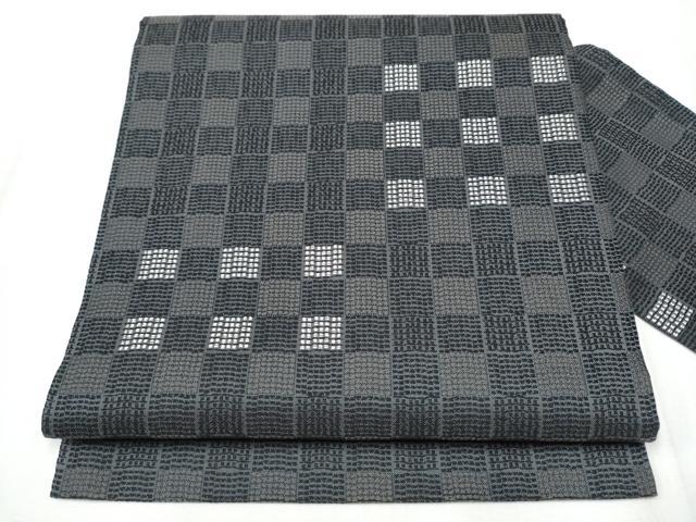 平和屋着物●九寸名古屋帯　格子柄　銀糸　正絹　逸品　CABA1063hy