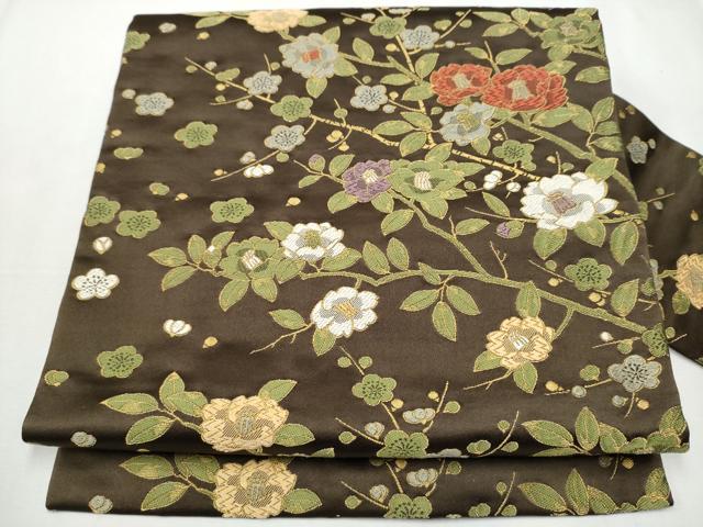 平和屋着物●九寸名古屋帯　唐織　枝花文　金糸　正絹　逸品　CABA1069hy