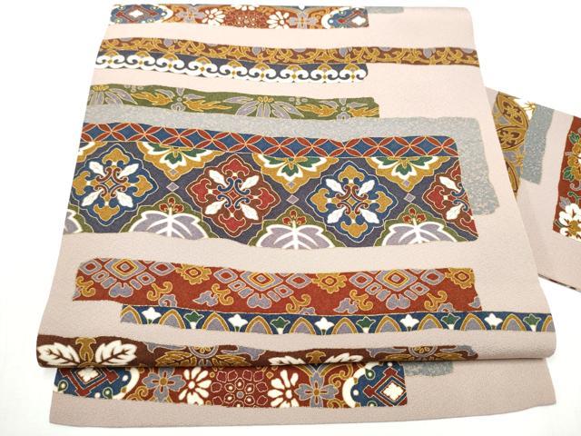 平和屋着物●全通柄　九寸名古屋帯　横段花文　正絹　逸品　CABA1072hy