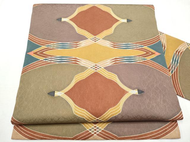 平和屋着物●染織作家　渋紙型　渋谷和子　九寸名古屋帯　幾何学文様　正絹　逸品　CABA1077hy