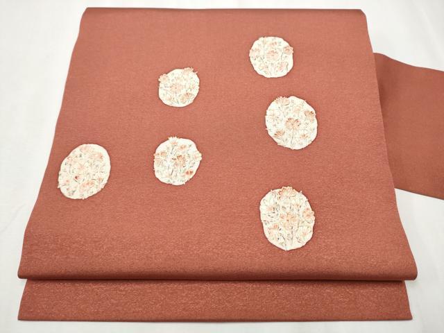 平和屋着物●九寸名古屋帯　手描き　花丸文　金彩　正絹　逸品　CABA1084hy