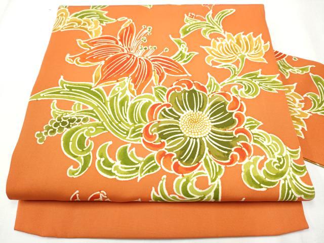 平和屋着物●塩瀬　全通柄　九寸名古屋帯　草花文　正絹　逸品　CABA1087hy