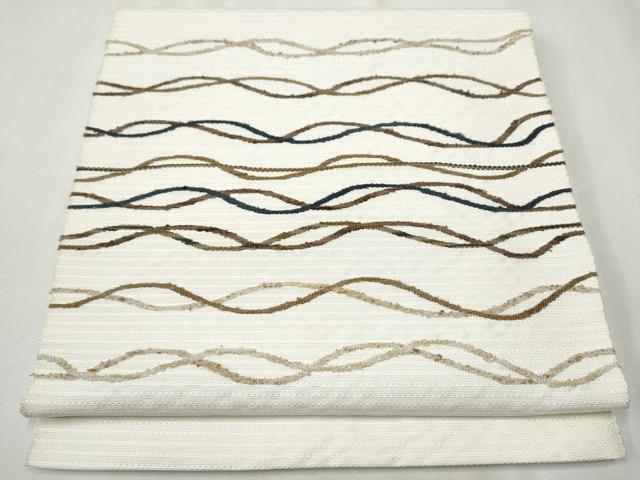 平和屋着物●八寸名古屋帯　すくい織　よろけ縞　正絹　逸品　CABA1092hy