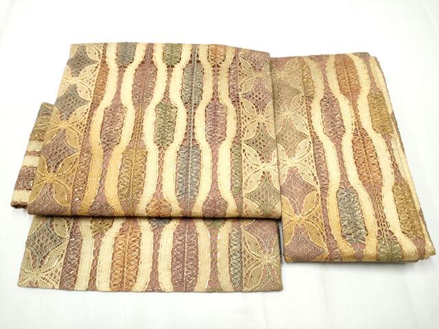 平和屋着物▽スリーシーズン　春夏秋　つけ帯　リボン織　立涌吉祥文　金糸　正絹　逸品　CABA1109hy