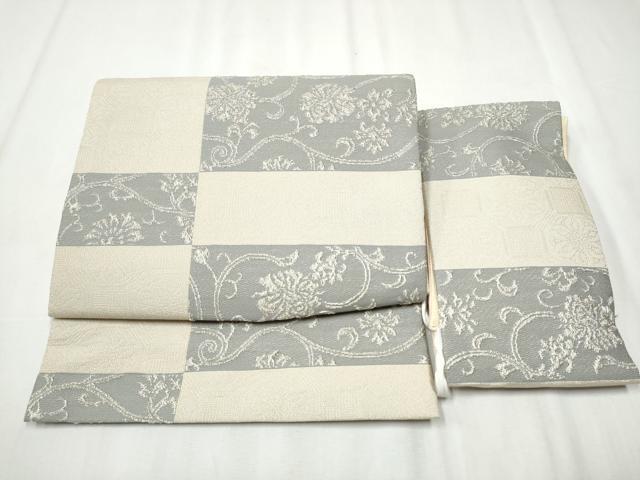 平和屋着物●つけ帯　花唐草文　銀糸　正絹　逸品　CABA1119hy