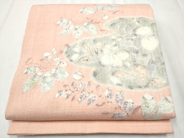 平和屋着物●太鼓柄袋帯　紬地　辻が花　正絹　逸品　CABA1143hy