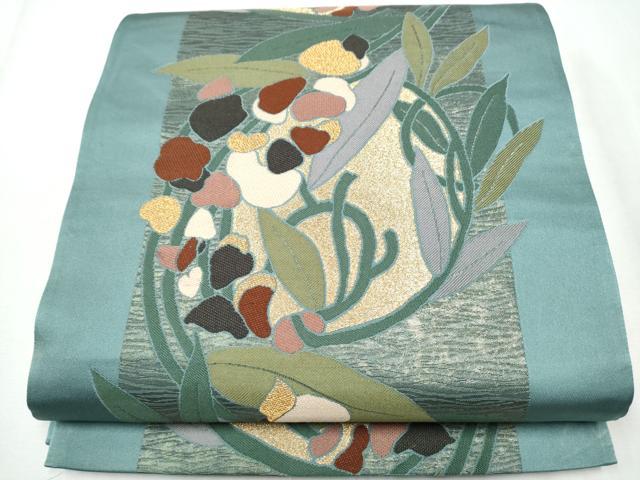 平和屋着物●六通柄袋帯　草花文　金糸　正絹　逸品　CABA1152hy