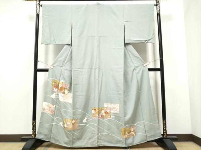 平和屋着物●豪華色留袖　駒刺繍　色紙重ね飛鶴草花文　金彩　正絹　逸品　CABA1196hy