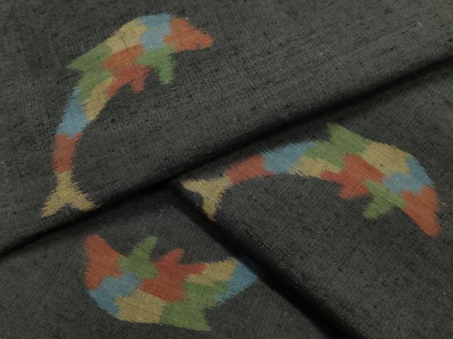 平和屋着物●上質な紬　イルカ　黒地　正絹　逸品　CABA1210gh