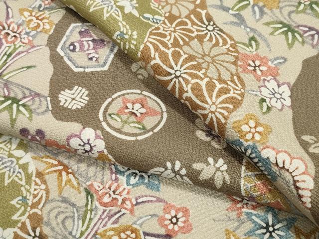 平和屋着物●上質な小紋　型染め　松竹梅花文　正絹　逸品　CABA1213gh