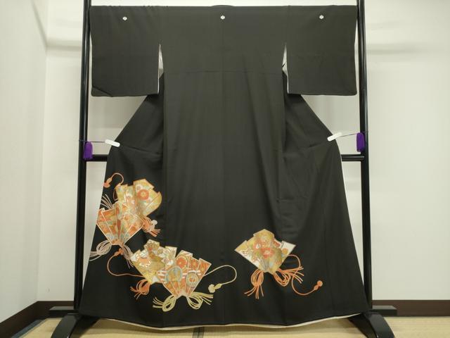 平和屋着物●創業460年・千總　中国三大刺繍　相良刺繍　駒刺繍　黒留袖　檜扇宝尽くし花鳥文　金彩　伊勢丹扱い　正絹　逸品　CABA1241gh